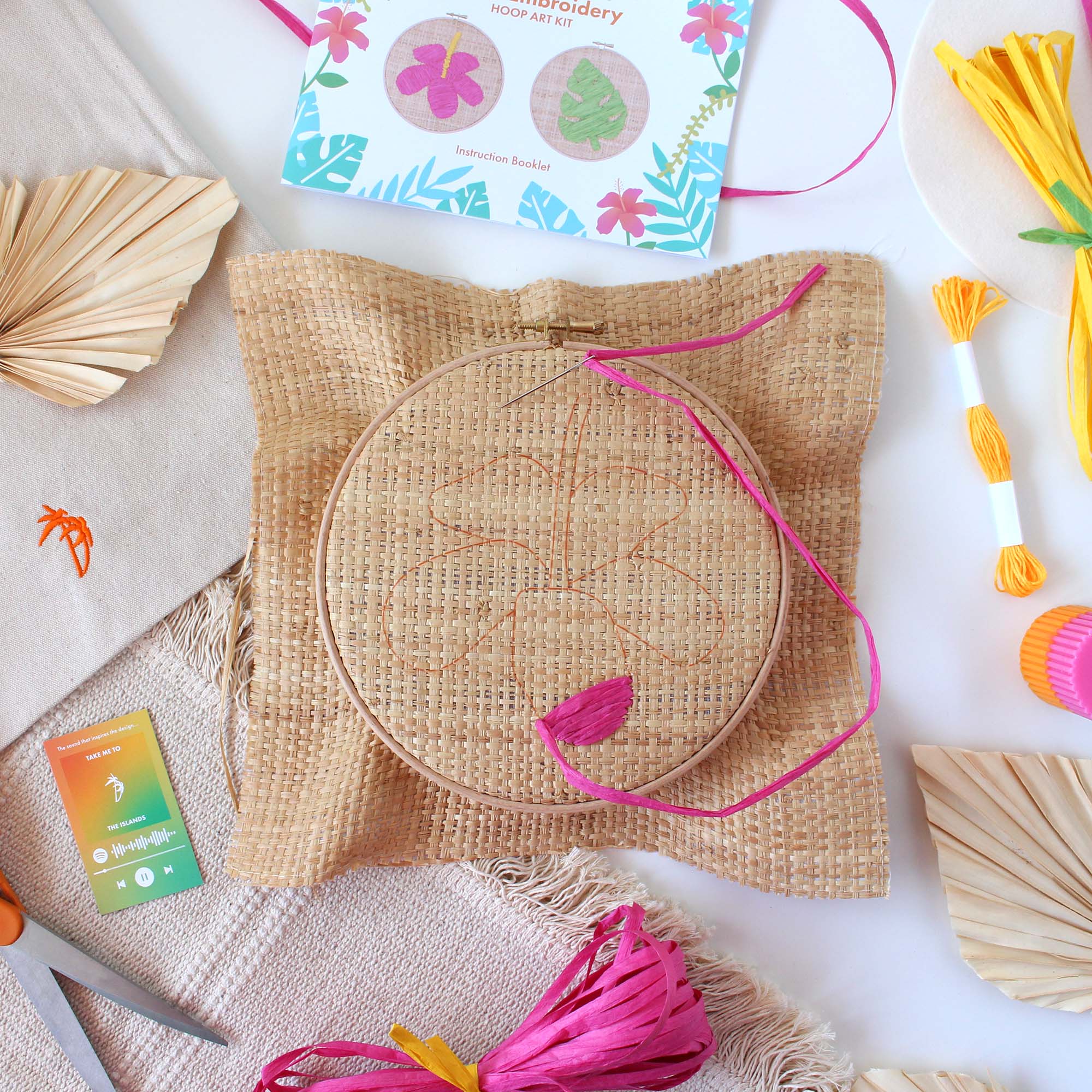 Raffia Embroidery Kit - Hibiscus - Modern Embroidery Kit - Hoop Art ...