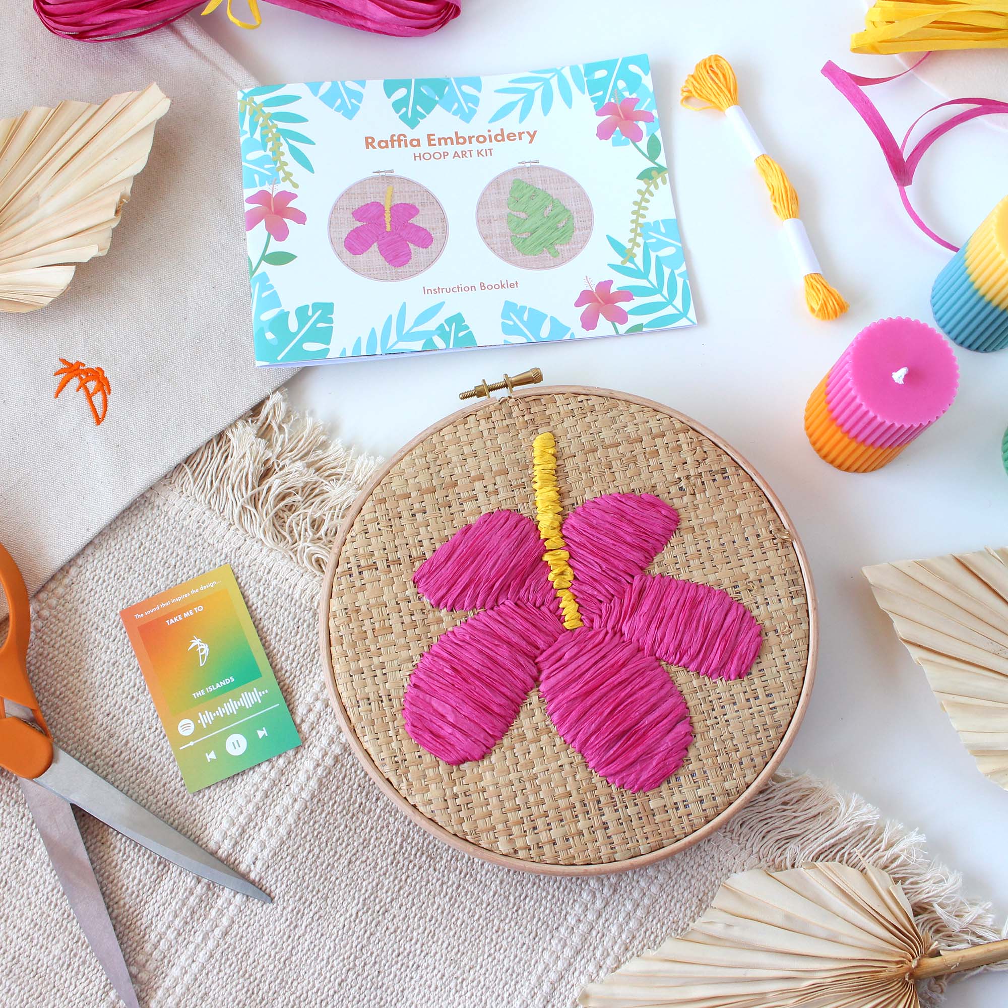 Raffia Embroidery Kit - Hibiscus - Modern Embroidery Kit - Hoop Art ...