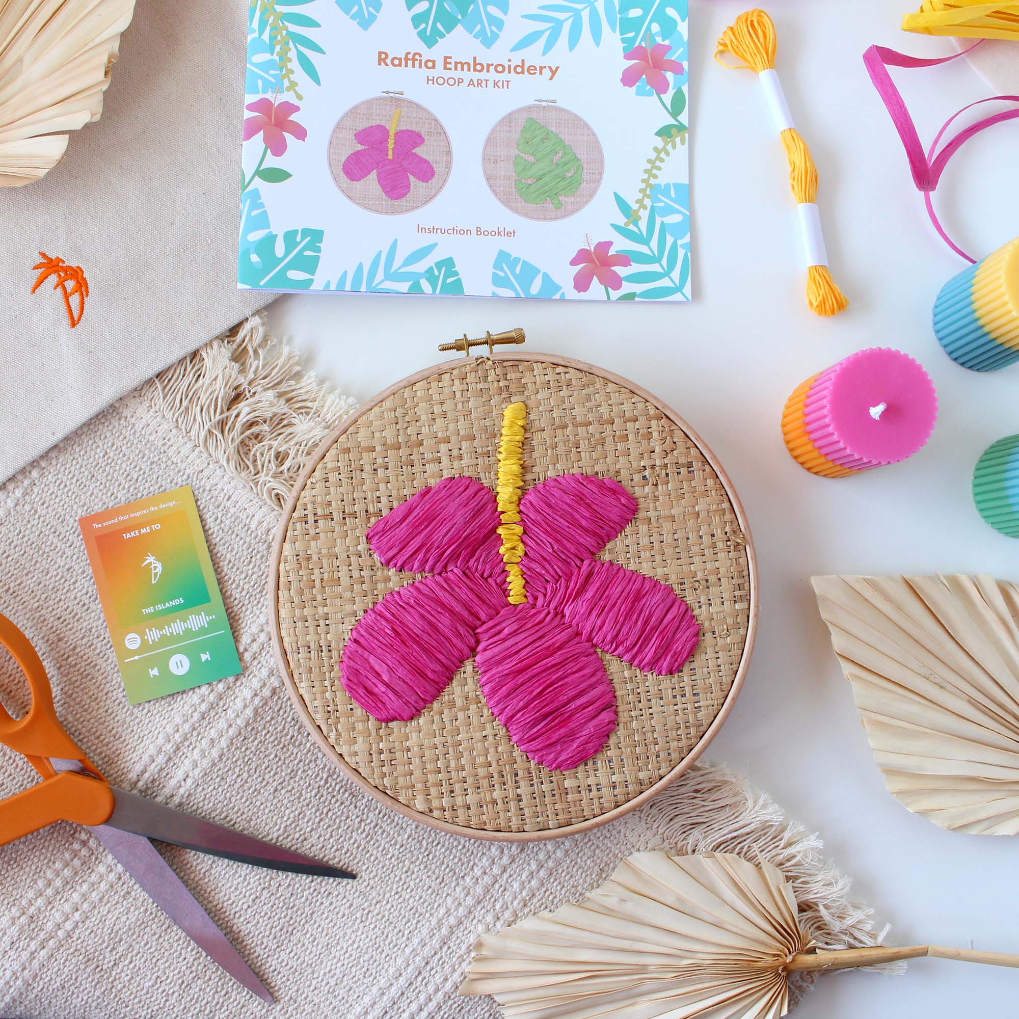 Raffia Embroidery Kit - Hibiscus - Modern Embroidery Kit - Hoop Art ...