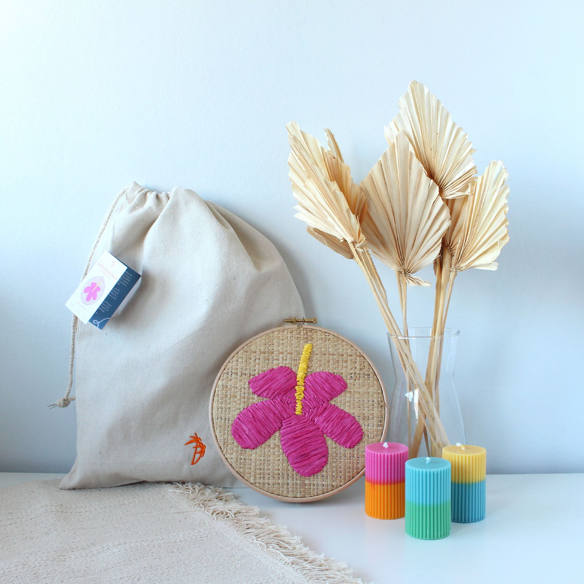 Raffia Embroidery Kit - Hibiscus - Modern Embroidery Kit - Hoop Art ...