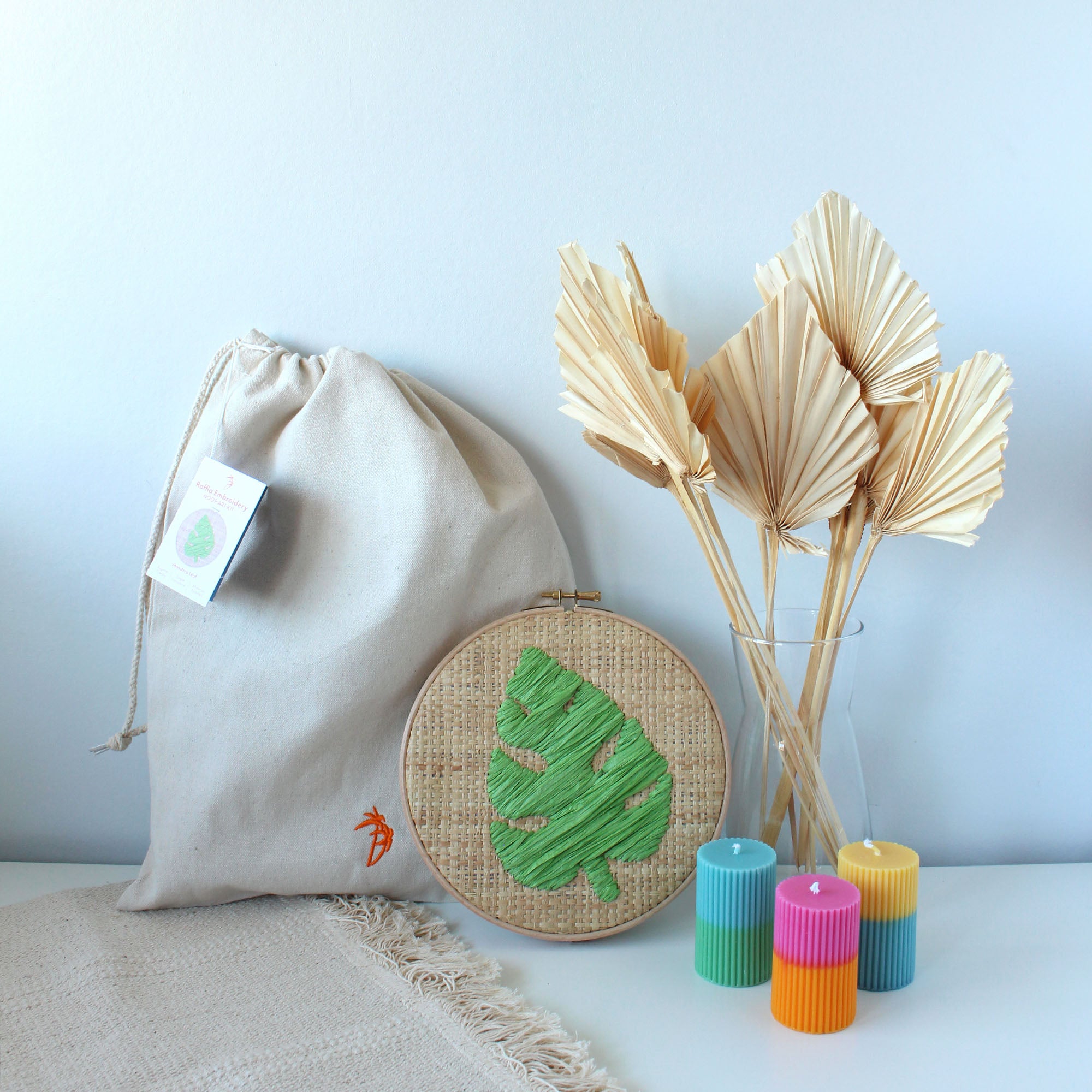 Raffia Embroidery Kit - Monstera - Modern Embroidery Kit - Hoop Art ...