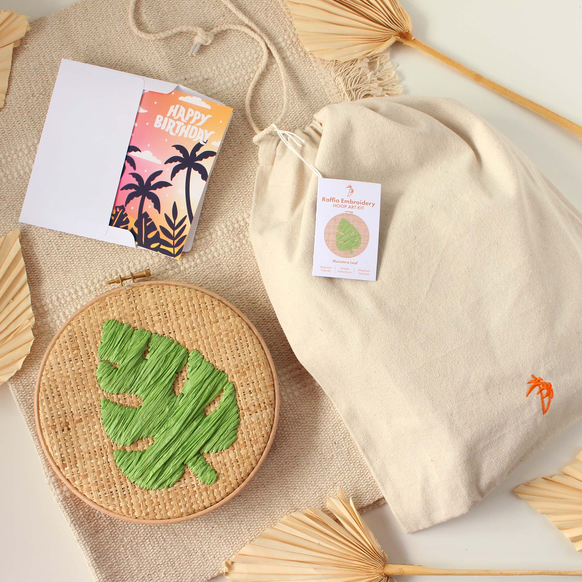 Raffia Embroidery Kit - Monstera - Modern Embroidery Kit - Hoop Art ...