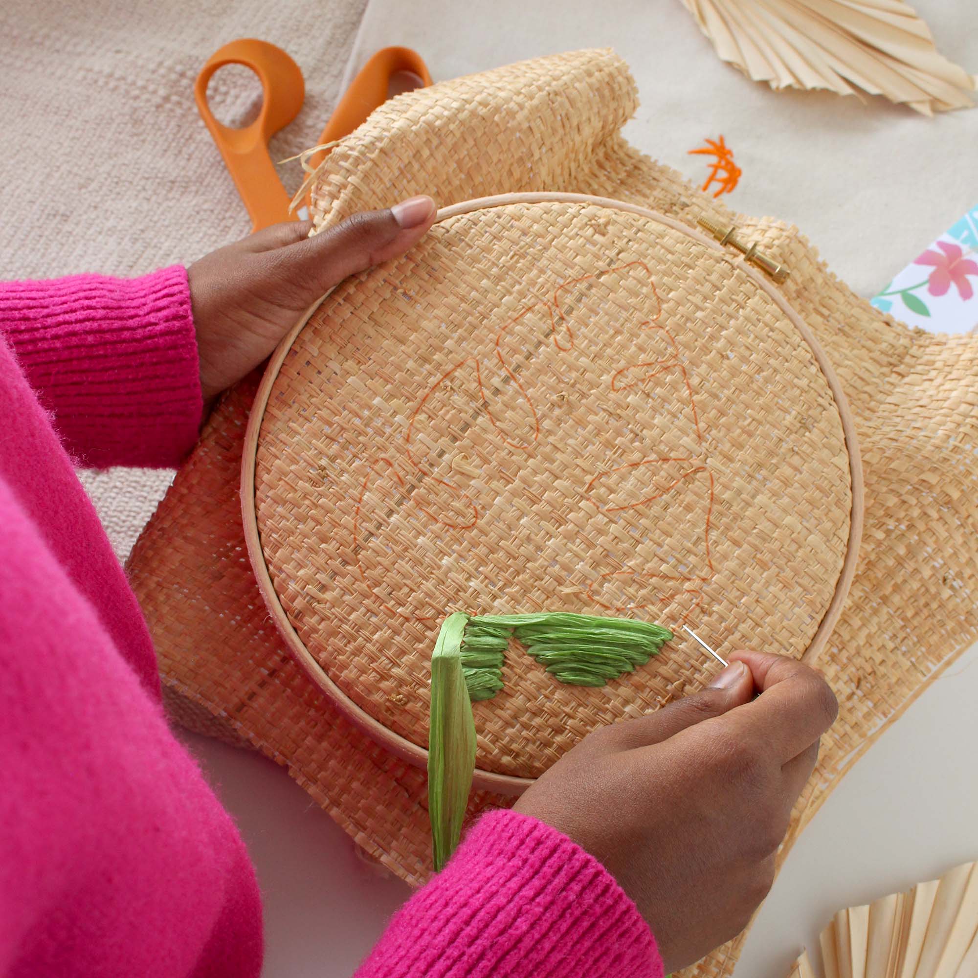 Raffia Embroidery Kit - Monstera - Modern Embroidery Kit - Hoop Art ...