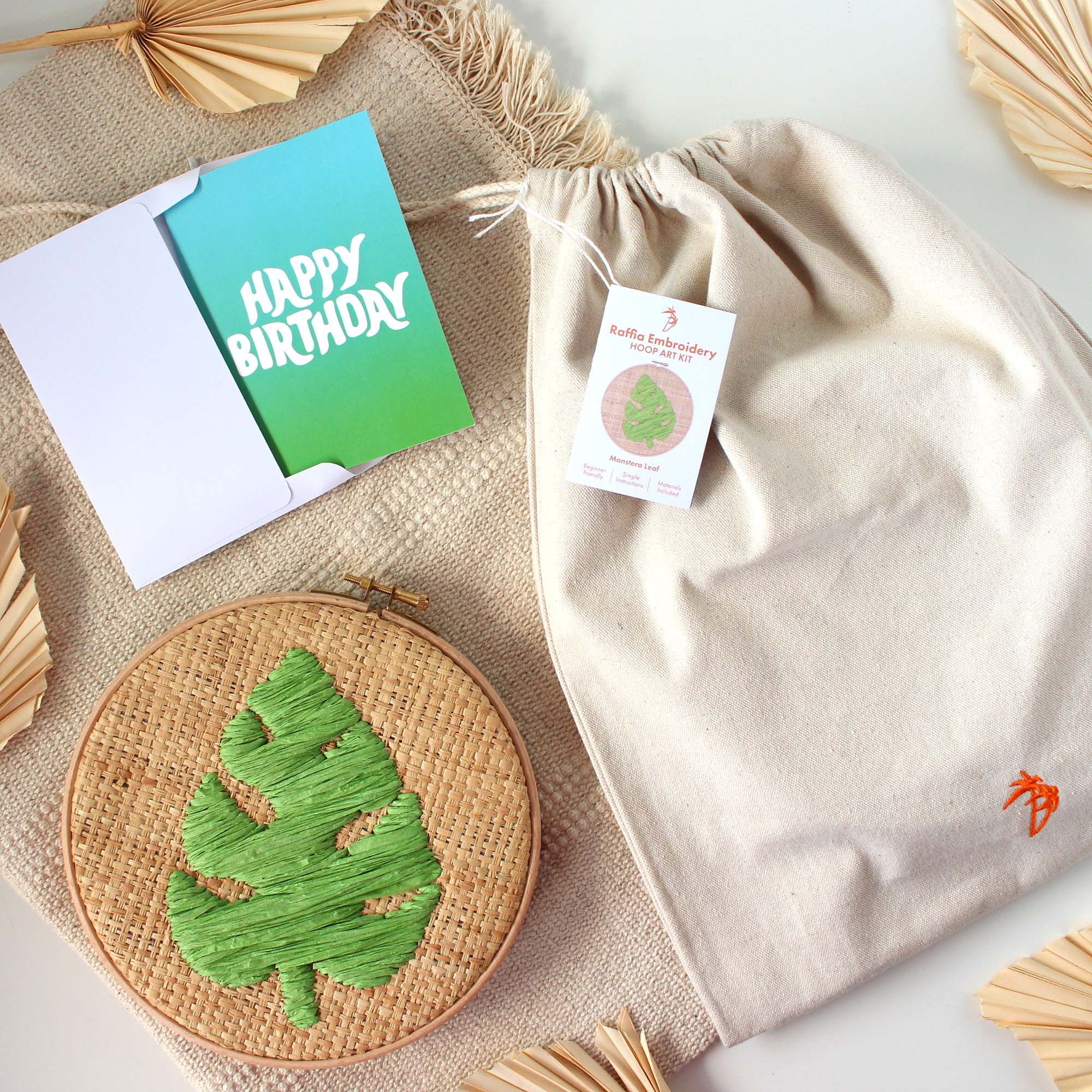 Raffia Embroidery Kit - Monstera - Modern Embroidery Kit - Hoop Art ...