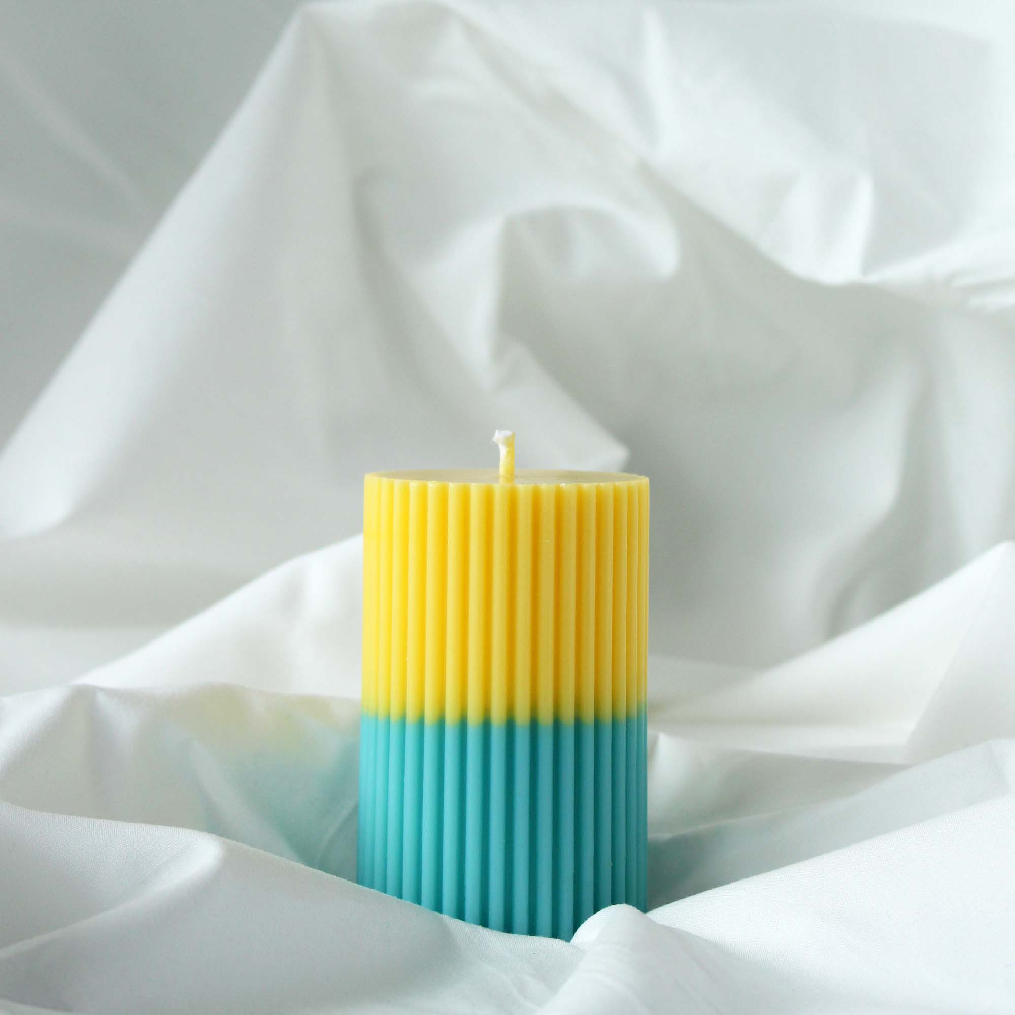 PARADISE Candle - Colourful Pillar Candle Yellow & Turquoise - Soy Wax ...